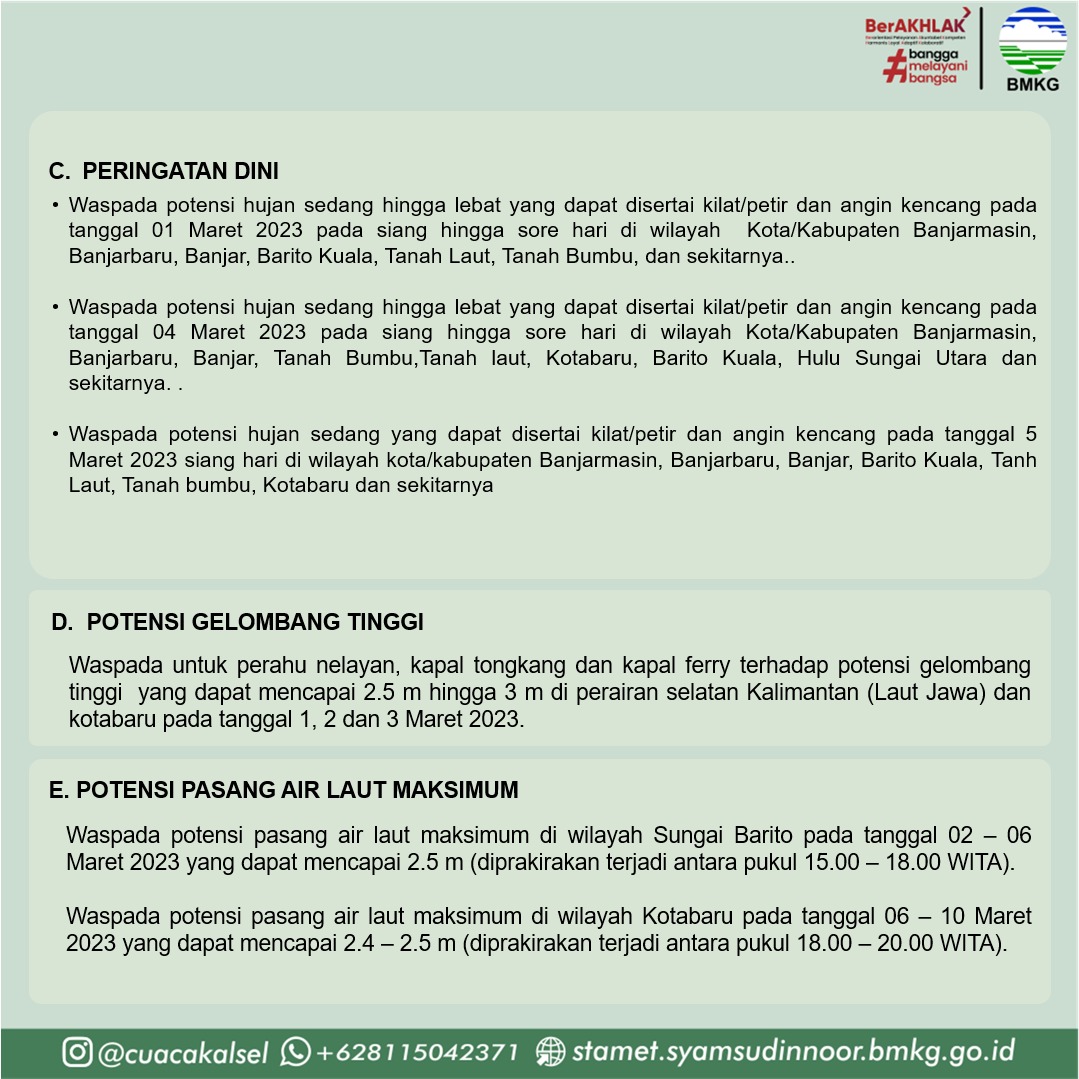 PRAKIRAAN CUACA MINGGUAN KALIMANTAN SELATAN – BPBD